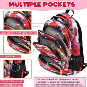 BLUEFAIRY Kids Backpack Boys Girls Elementary School Bags Primary Middle School Book Bags Lightweight Sturdy Durable Travel Gifts for Teenager Daughter Son Mochila para niños 17 Inch (Camo Red)