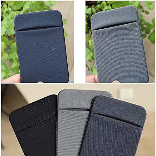 3Pack Cell Phone Card Holder Pocket Sticker Stretchy Lycra for Back of Phone with Flap Credit/ID Card Sleeve Adhesive Stick on Wallet for iPhone,Android All Smartphones (Black,Grey,Dark Grey)