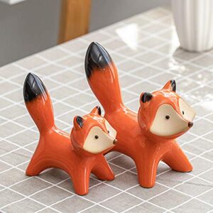 Gishima 2pcs Ceramic Fox Figurines Home Decor Animal Statues Collectible Figurines Home,Study,Office Decoration