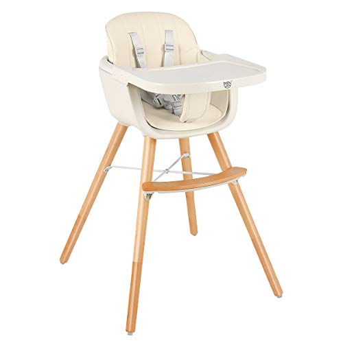 HONEY JOY High Chair, 3-in-1 Eat & Grow Wooden Highchair/Booster Seat/Toddler Chair with Removable Tray, 5-Point Harness, PU Cushion and Footrest for Baby, High Chair for Babies and Toddlers