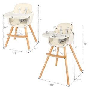 HONEY JOY High Chair, 3-in-1 Eat & Grow Wooden Highchair/Booster Seat/Toddler Chair with Removable Tray, 5-Point Harness, PU Cushion and Footrest for Baby, High Chair for Babies and Toddlers