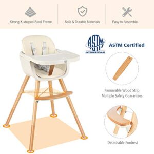 HONEY JOY High Chair, 3-in-1 Eat & Grow Wooden Highchair/Booster Seat/Toddler Chair with Removable Tray, 5-Point Harness, PU Cushion and Footrest for Baby, High Chair for Babies and Toddlers