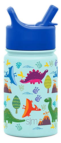 Simple Modern Kids Water Bottle with Straw Lid | Insulated Stainless Steel Reusable Tumbler for Toddlers, Girls, Boys | Summit Collection | 14oz, Blue Dino