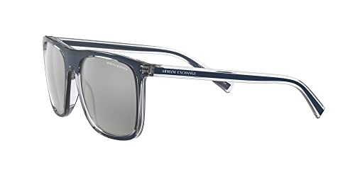 A|X ARMANI EXCHANGE Men's AX4102SF Low Bridge Fit Square Sunglasses, Shiny Blue/Silver Mirrored, 57 mm