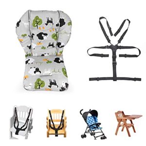 high chair pad, ancho grey background sheep pattern highchair/seat cushion protective film breathable pad with baby high chair seat belt(2 pieces)