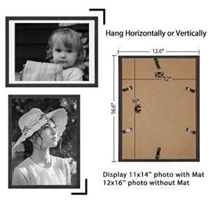 Sindcom 12x16 Frame 3 Pack, with Detachable Mat for 11x14 Pictures, Wall Mounting Charcoal Gray Photo Frame, Pre-Installed Hanging Hooks for Portrait or Landscape Mode