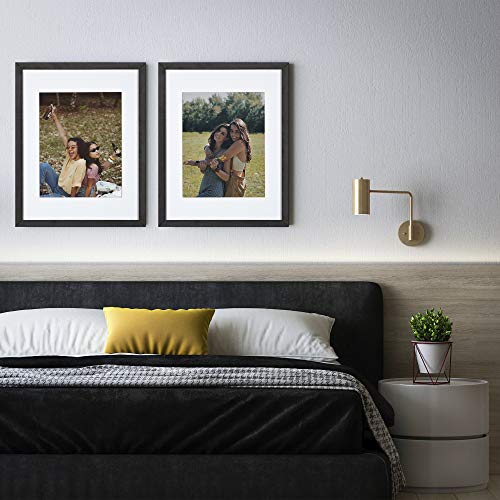 Sindcom 12x16 Frame 3 Pack, with Detachable Mat for 11x14 Pictures, Wall Mounting Charcoal Gray Photo Frame, Pre-Installed Hanging Hooks for Portrait or Landscape Mode