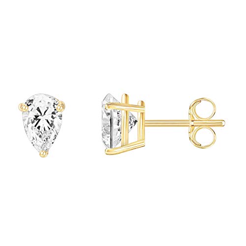 14K Yellow Gold Plated Sterling Silver Cubic Zirconia Stud Earrings for Women Pear 6x8mm