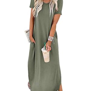 ANRABESS Women's Summer Maxi Dress Casual Loose T-Shirt Dress s Long Dress Short Sleeve Split A222-ganlanlv-M