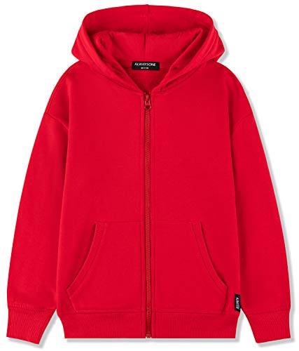 ALWAYSONE Kids Soft Fleece Casual Sweatshirt Zip up Hooded Sports Jacket with Pocket Boys Girls Athletic Hoodie 3-12 Years (red-l)