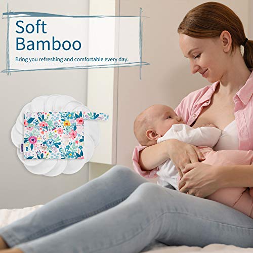 Soarwg Kids Organic Bamboo Nursing Pads for Mom, Super Absorbent Nursing Pad Washable Reusable Breast Pads for Breastfeeding, 8 Pack with Waterproof Carry Bag & Laundry Bag