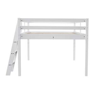 Bonnlo Low Loft Bed Full Size with Inclined Stairs, Junior Loft Bed with High Guard Rail for Kids/Young Teens/Adults, Solid Wood Low Bunk Bed Full Size White, 2 Center Beams, No Box Spring Required