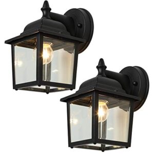 simple modern outdoor wall light,wall sconce,wall lanterns black, outdoor light fixtures，cast aluminum, anti-rust, transparent glass lamp，suitable for courtyards, villas, parks, plazas (2pack-)