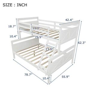 Flieks Twin Over Full Bunk Bed with Ladder for Kids, Safety Guardrail, Perfect Bedroom