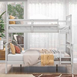 Flieks Twin Over Full Bunk Bed with Ladder for Kids, Safety Guardrail, Perfect Bedroom