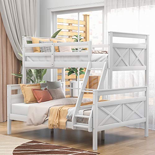 Flieks Twin Over Full Bunk Bed with Ladder for Kids, Safety Guardrail, Perfect Bedroom