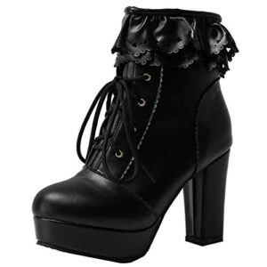 luxmax women lace up platform ankle boots block high heel short booties, size 12.5 m us,black