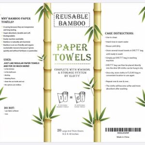 Electy Reusable Paper Towels – 20 Bamboo Paper Towels with 2 Wash and Storage Bags, 6 Month Supply, Zero Waste! Heavy Duty - Eco Friendly Paper Towels - Paperless Paper Towels