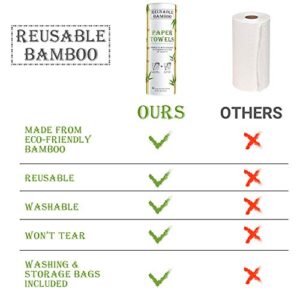 Electy Reusable Paper Towels – 20 Bamboo Paper Towels with 2 Wash and Storage Bags, 6 Month Supply, Zero Waste! Heavy Duty - Eco Friendly Paper Towels - Paperless Paper Towels