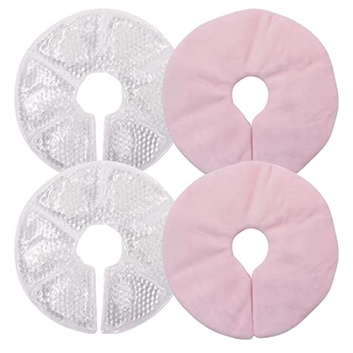 Breast Therapy Ice Packs, Hot and Cold Breast Pads, Breastfeeding Essentials Large Gel Bead Packs for Moms, 2 Pack (2 Ice Pack +2 Cover(Pink))