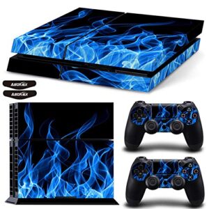 ps4 slim stickers full body vinyl skin decal cover for playstation 4 console controllers (with 4pcs led lightbar stickers) (blue fire) (ps4 console (blue fire))