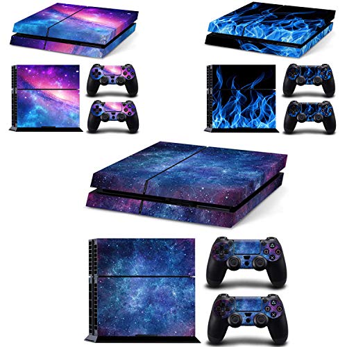 Ps4 Slim Stickers Full Body Vinyl Skin Decal Cover for Playstation 4 Console Controllers (with 4pcs Led Lightbar Stickers) (Blue fire) (PS4 Console (Blue fire))