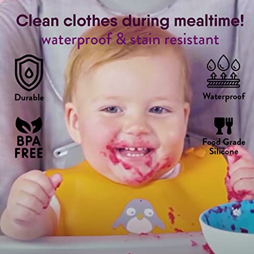 NatureBond Cute Silicone Bibs for Babies, 2-pack with Waterproof Bib Pouch (Pink & Lavender) Quirky Bibs, Baby Bibs, Baby Girl Gift.