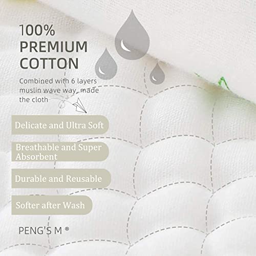 PENG'S M Muslin Baby Burp Cloths 6-Pack Organic Cotton Washcloths 20 by 10 Inches Cloths 6 Layers Super Soft