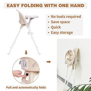 FUNNY SUPPLY 3-in-1 Cute Folding High Chair, Perfect Modern Space Saving Highchair with Detachable Double Tray, 3-Point Harness, Cream Color