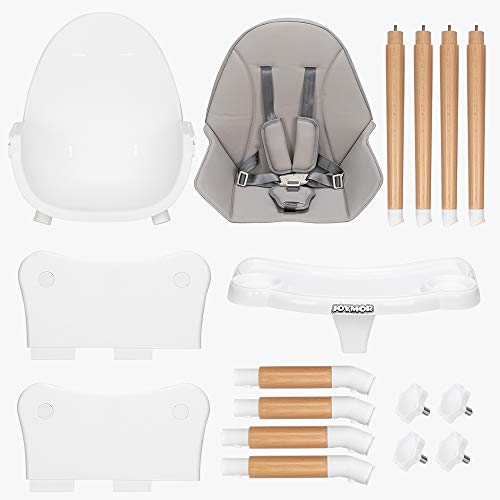 JOYMOR 5-in-1 Baby High Chair for Infants to Toddler, 4-Position Adjustable Wooden Eating Highchair with Leather Seat Cushion, Convertible Kids Table and Chair Set