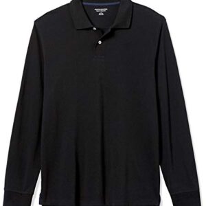 Amazon Essentials Men's Regular-Fit Long-Sleeve Pique Polo, Black, Large