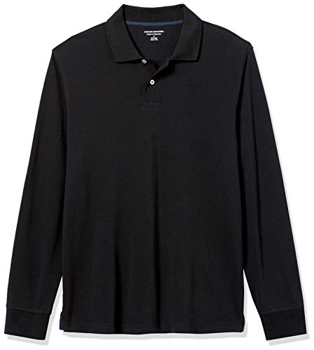 Amazon Essentials Men's Regular-Fit Long-Sleeve Pique Polo, Black, Large