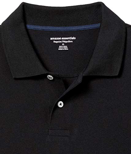 Amazon Essentials Men's Regular-Fit Long-Sleeve Pique Polo, Black, Large