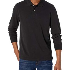 Amazon Essentials Men's Regular-Fit Long-Sleeve Pique Polo, Black, Large