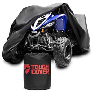 tough cover premium atv cover, heavy duty 600d marine grade fabric, quad cover for kawasaki, honda, polaris, yamaha, and more. protection against water, wind, uv. 4 wheeler accessories (black)