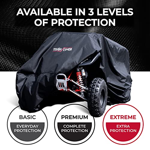 Tough Cover Premium ATV Cover, Heavy Duty 600D Marine Grade Fabric, Quad Cover for Kawasaki, Honda, Polaris, Yamaha, and More. Protection Against Water, Wind, UV. 4 Wheeler Accessories (Black)