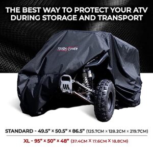 Tough Cover Premium ATV Cover, Heavy Duty 600D Marine Grade Fabric, Quad Cover for Kawasaki, Honda, Polaris, Yamaha, and More. Protection Against Water, Wind, UV. 4 Wheeler Accessories (Black)