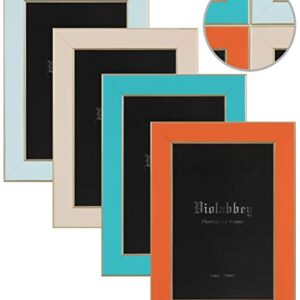 VIOLABBEY 4x6 Picture Frames Set of 4, Colorful Photo Frame of Modern Style, High Definition Tempered Real Glass, Wall Mounted or Tabletop Display (Blue+Light Blue+Orange+Apricot)