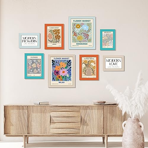 VIOLABBEY 4x6 Picture Frames Set of 4, Colorful Photo Frame of Modern Style, High Definition Tempered Real Glass, Wall Mounted or Tabletop Display (Blue+Light Blue+Orange+Apricot)