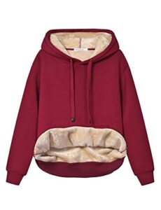 haellun womens casual winter warm fleece sherpa lined pullover hooded sweatshirt (red, medium)