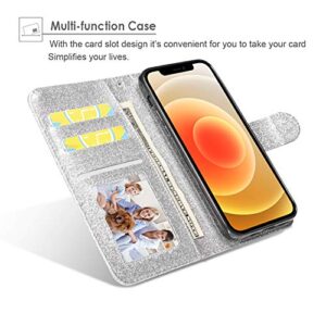 QLTYPRI Case for iPhone 12 Mini Premium PU Leather Rubber Silicone Bumper Card Holder Magnetic Detachable Wallet Case Cover for iPhone 12 Mini (5.4 inch) - Silver