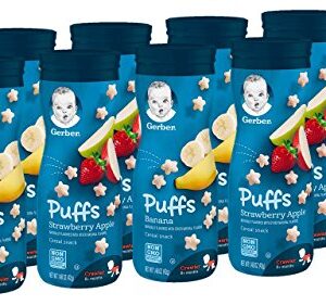 Gerber Teethers Gentle Teething Wafers - Banana Peach, 6 Count & Puffs Cereal Snack, Banana & Strawberry Apple, 8 Count