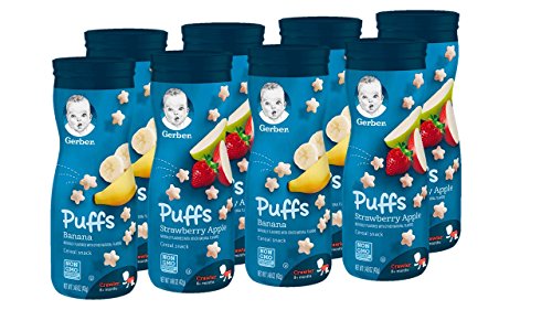 Gerber Teethers Gentle Teething Wafers - Banana Peach, 6 Count & Puffs Cereal Snack, Banana & Strawberry Apple, 8 Count