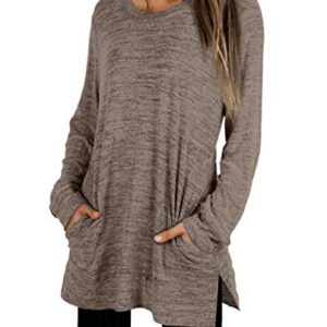 Womens Sweatshirts Loose Fitting Tops Fall Fashion Long Sleeve Tunic Pocket Coffee XL