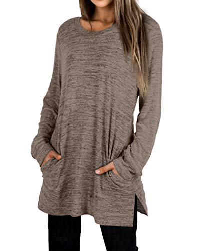 Womens Sweatshirts Loose Fitting Tops Fall Fashion Long Sleeve Tunic Pocket Coffee XL