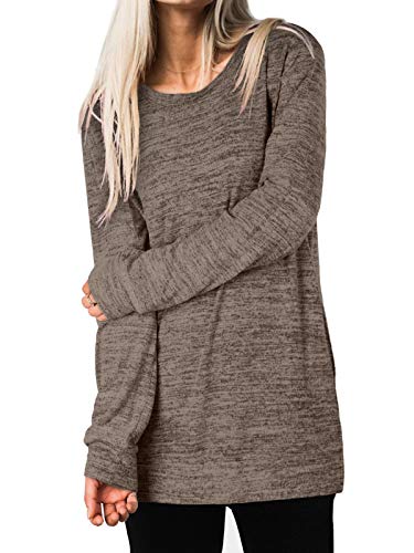 Womens Sweatshirts Loose Fitting Tops Fall Fashion Long Sleeve Tunic Pocket Coffee XL