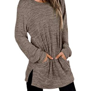 Womens Sweatshirts Loose Fitting Tops Fall Fashion Long Sleeve Tunic Pocket Coffee XL