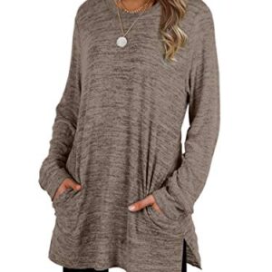 Womens Sweatshirts Loose Fitting Tops Fall Fashion Long Sleeve Tunic Pocket Coffee XL