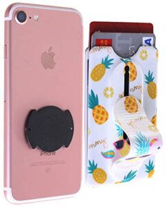 cheap sunday detachable cell phone wallet mobile phone kickstand finger grip stand, selfie and hand-free wireless charging compatible for iphone and smartphones (pineapple)