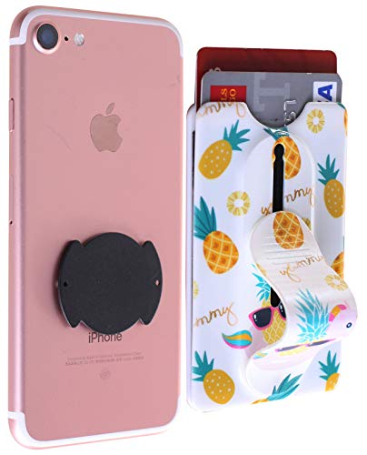 CHEAP SUNDAY Detachable Cell Phone Wallet Mobile Phone Kickstand Finger Grip Stand, Selfie and Hand-Free Wireless Charging Compatible for iPhone and Smartphones (Pineapple)